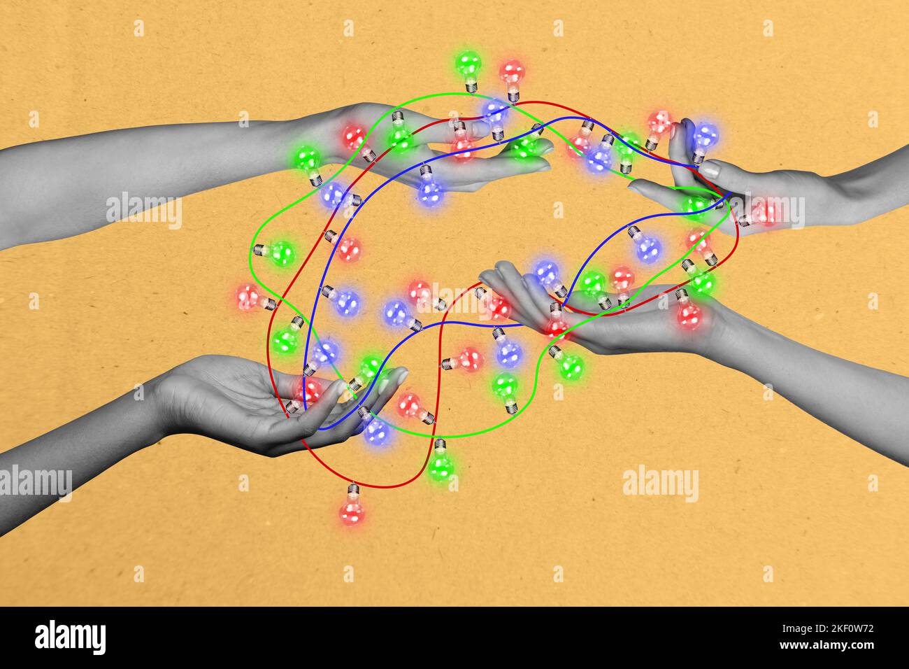 Collage 3d image of pinup pop retro sketch of arms holding decorating ...