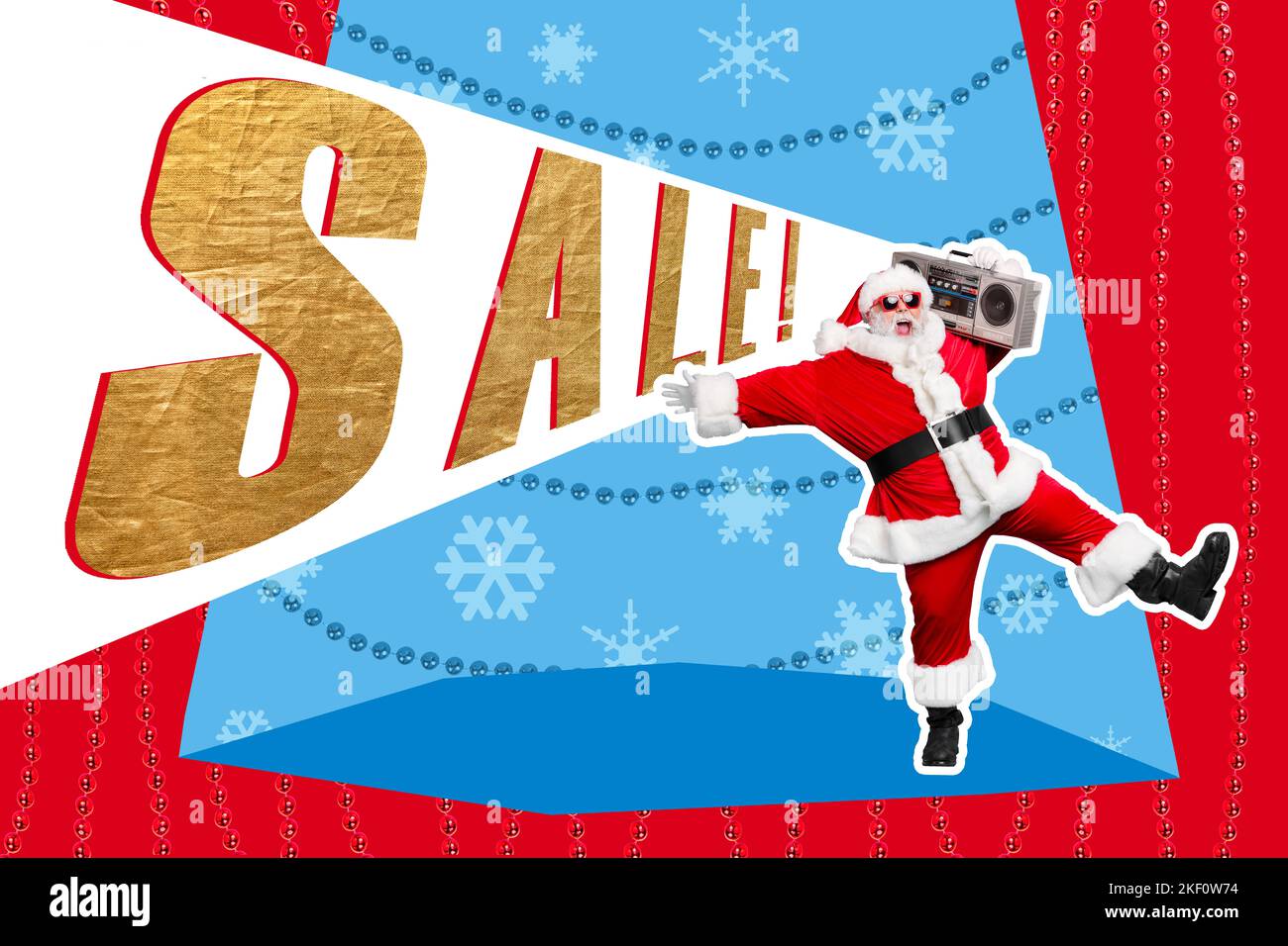 Collage 3d image of pinup pop retro sketch of funky santa announcing ...