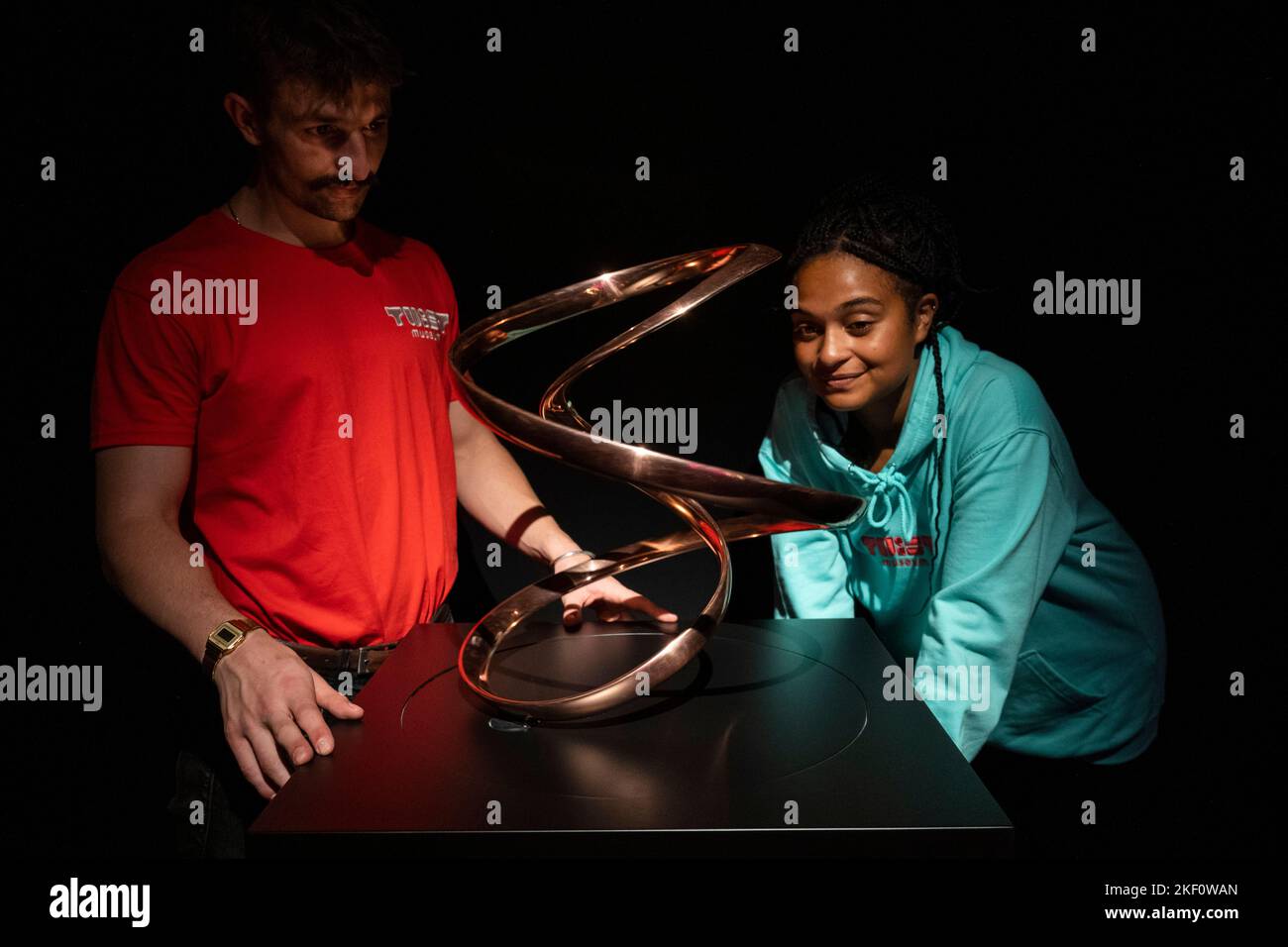 London, UK. 15 November 2022. Staff members view a rotating sculpture ...
