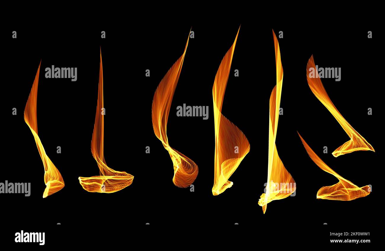 Set of stylized fire flame. Abstract glowing lines. Fire flames ...