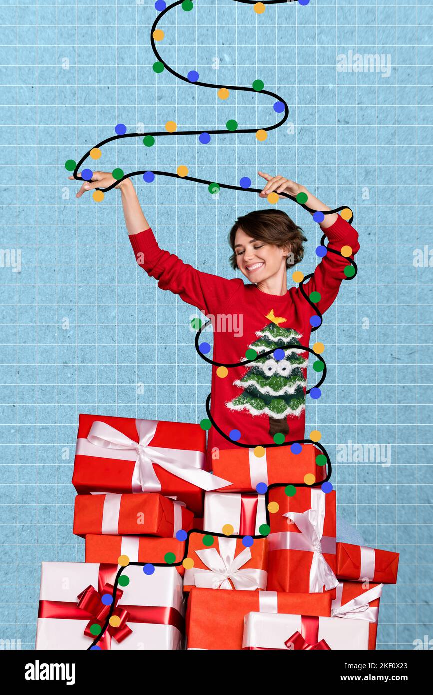 Exclusive magazine picture sketch image of smiling dreamy lady packing ...