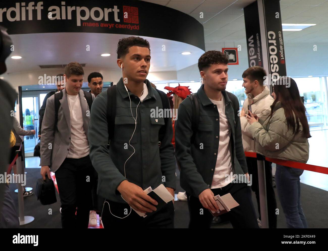 Wales' Brennan Johnson and Neco Williams (right) departing for Qatar ...