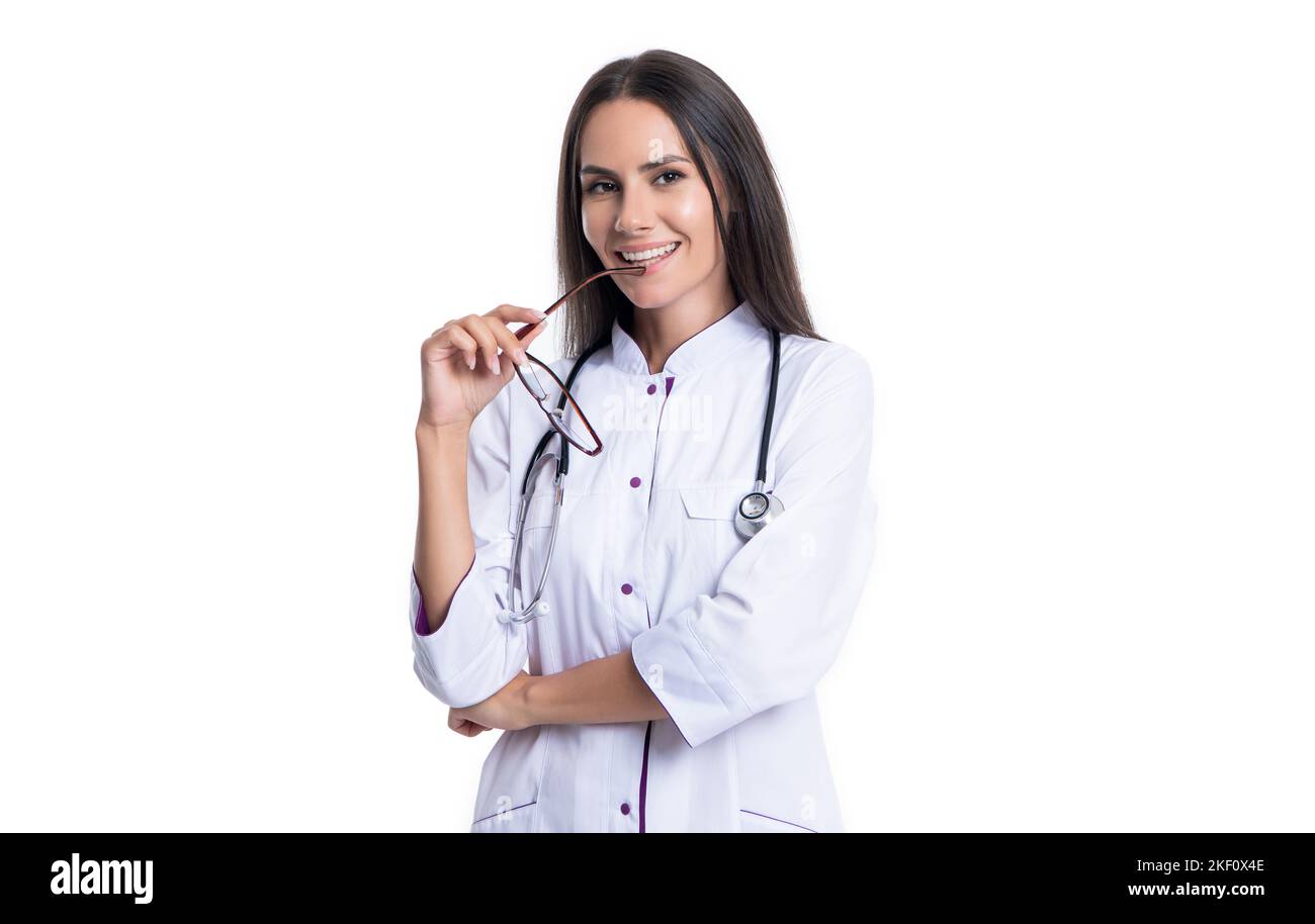 cheerful woman cardiologist isolated on white background. cardiologist ...