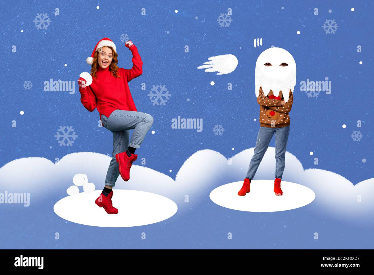 Creative photo collage illustration of funny playful friends girls ...