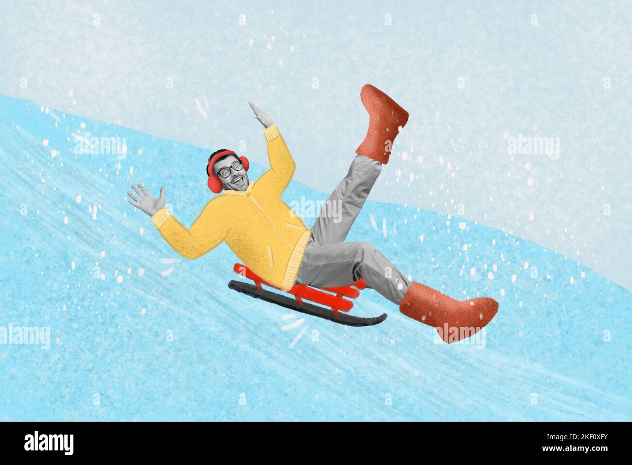 Creative collage image of excited carefree guy black white effect have ...