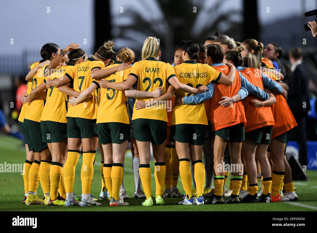 GOSFORD, AUSTRALIA - NOVEMBER 15: Australia in a huddle before the Women's International ...