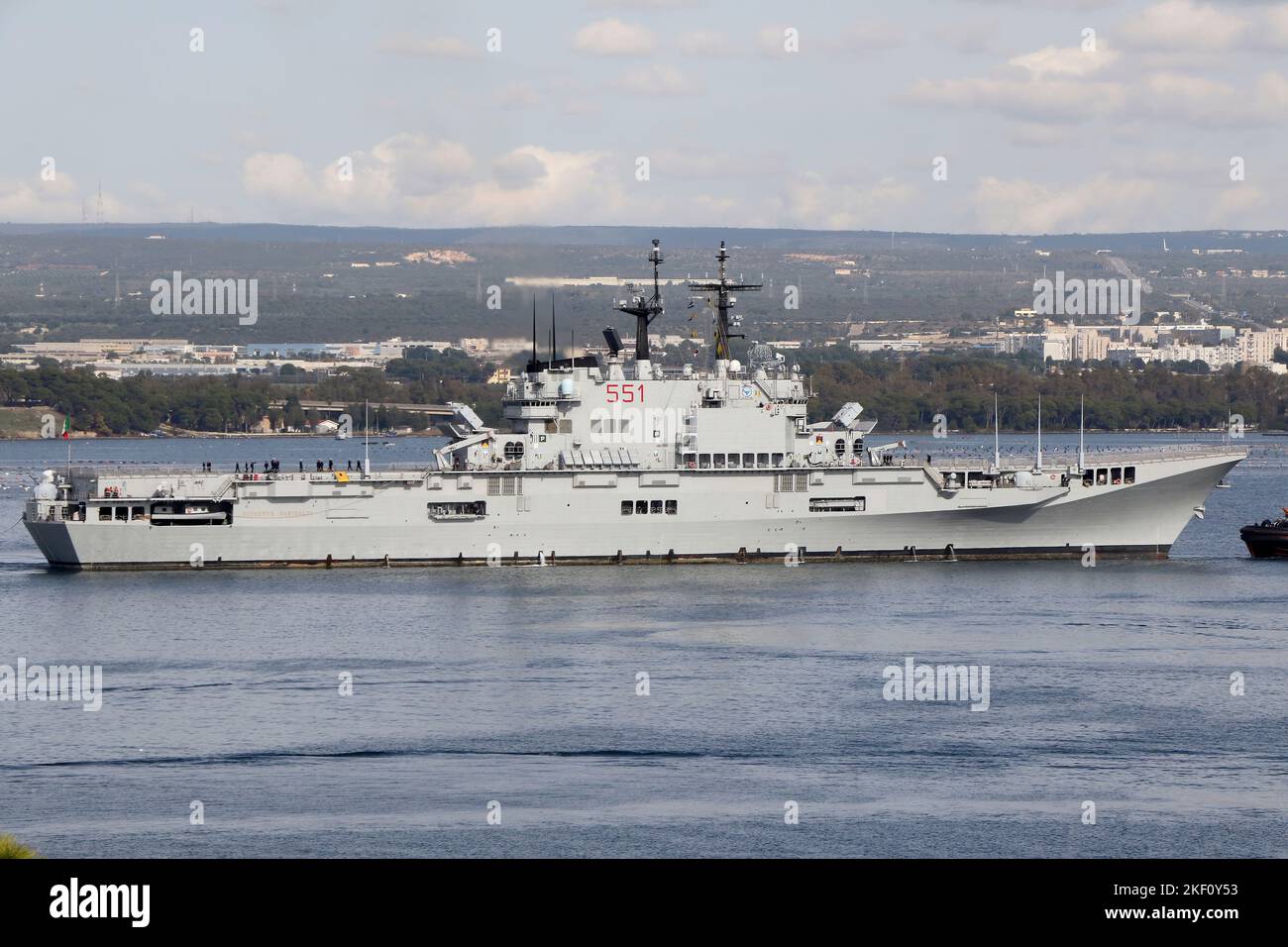 The ship of the Italian Navy, aircraft carrier Giuseppe Garibaldi in the harbor of Mar Piccolo ...
