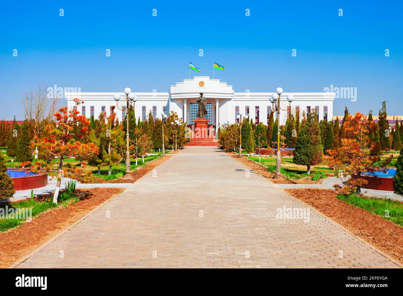 Parliament building in Nukus city, Karakalpakstan region of Uzbekistan ...