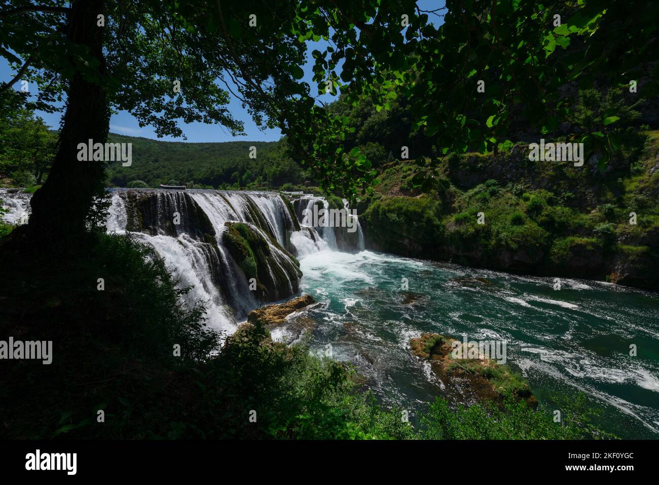 Beautiful river waterfall landscape nature in summer clear water and ...