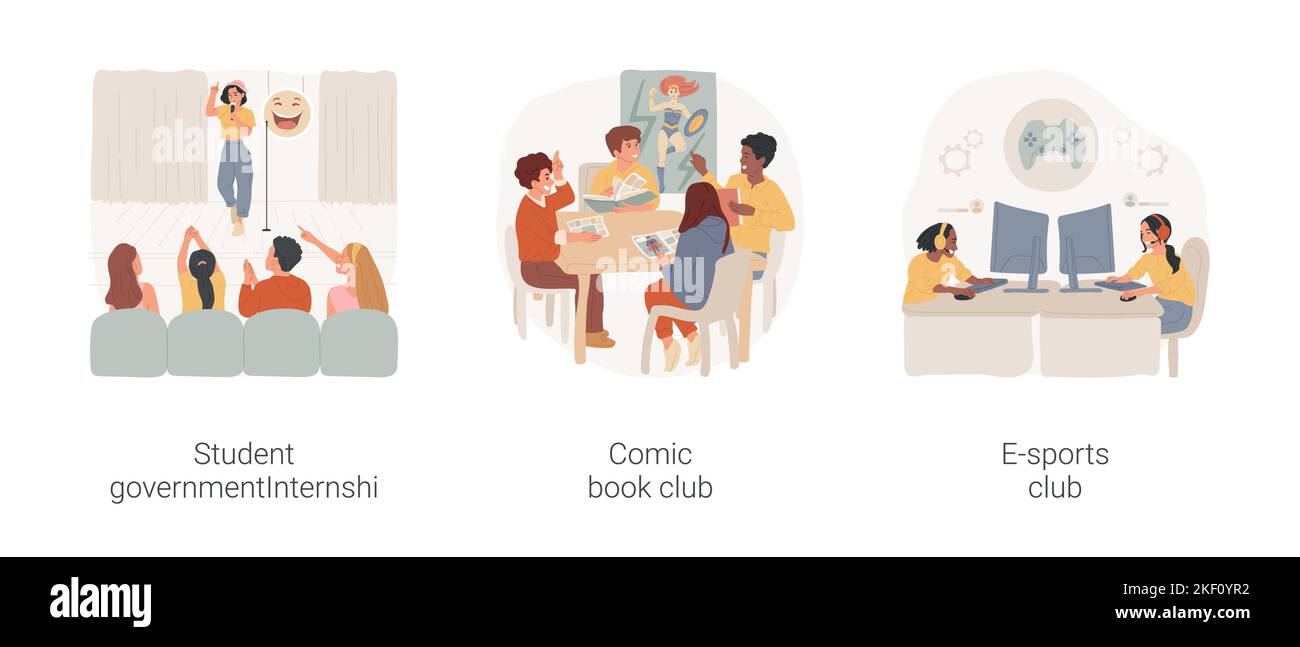 Hobby clubs isolated cartoon vector illustration set. Stand up comedy ...