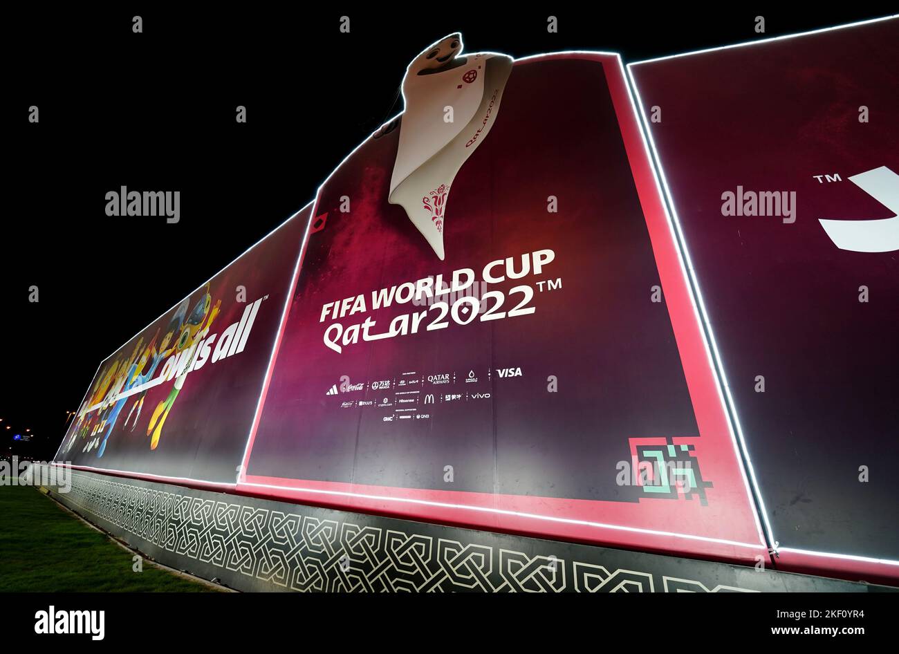 A general view of signage ahead of the FIFA World Cup 2022 in Qatar ...