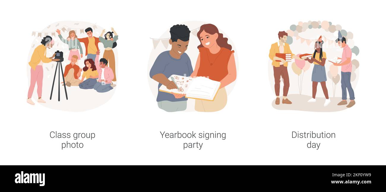 Year book party isolated cartoon vector illustration set. Take annual ...