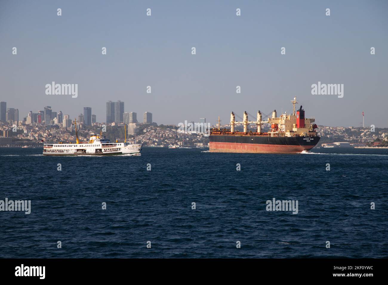 Istanbul,Turkey - 08-29-2022:Cargo ship passes through the Bosphorus ...