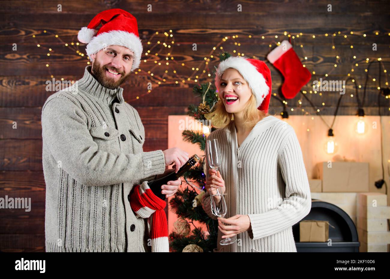Celebrating christmas together. Drinks for adults. Party beginning ...