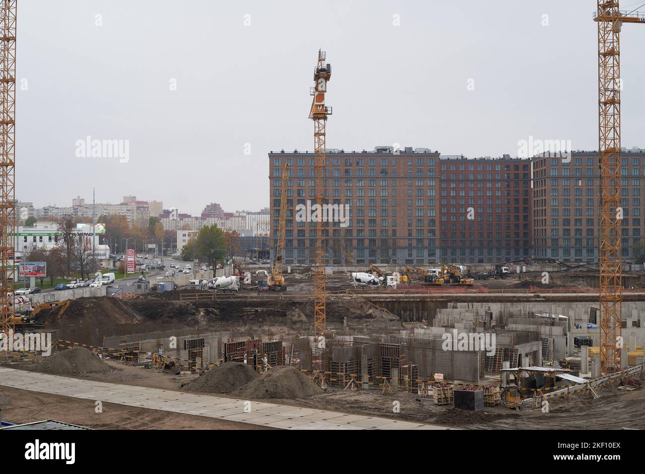 construction equipment is located in the city center in a modern ...
