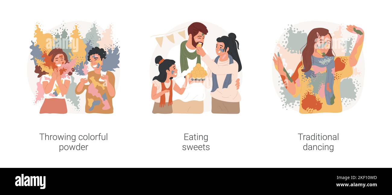 Holi festival isolated cartoon vector illustration set. Young diverse ...