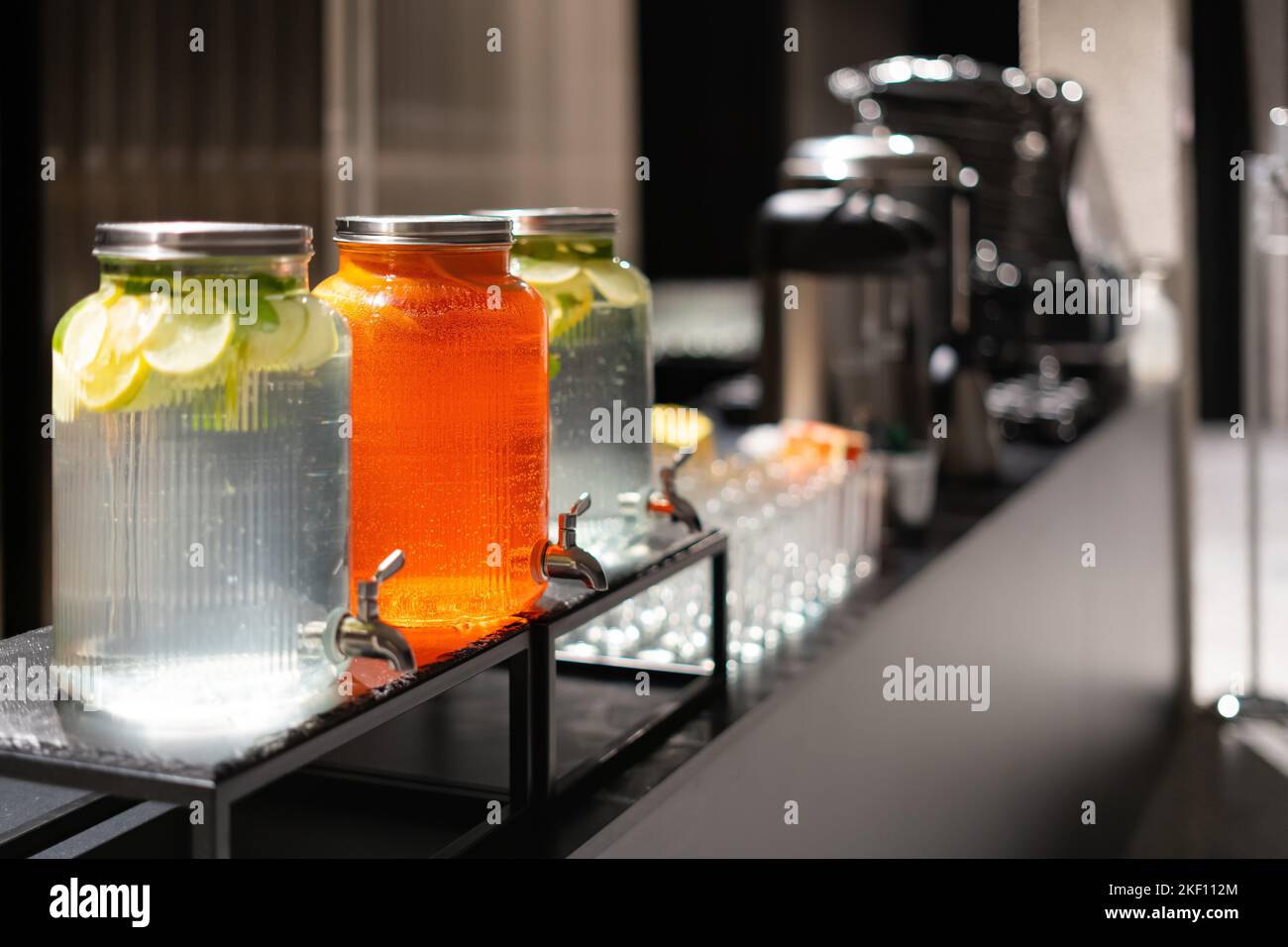 Banquet, table full of drinks. Tasty drinks served for people Stock ...