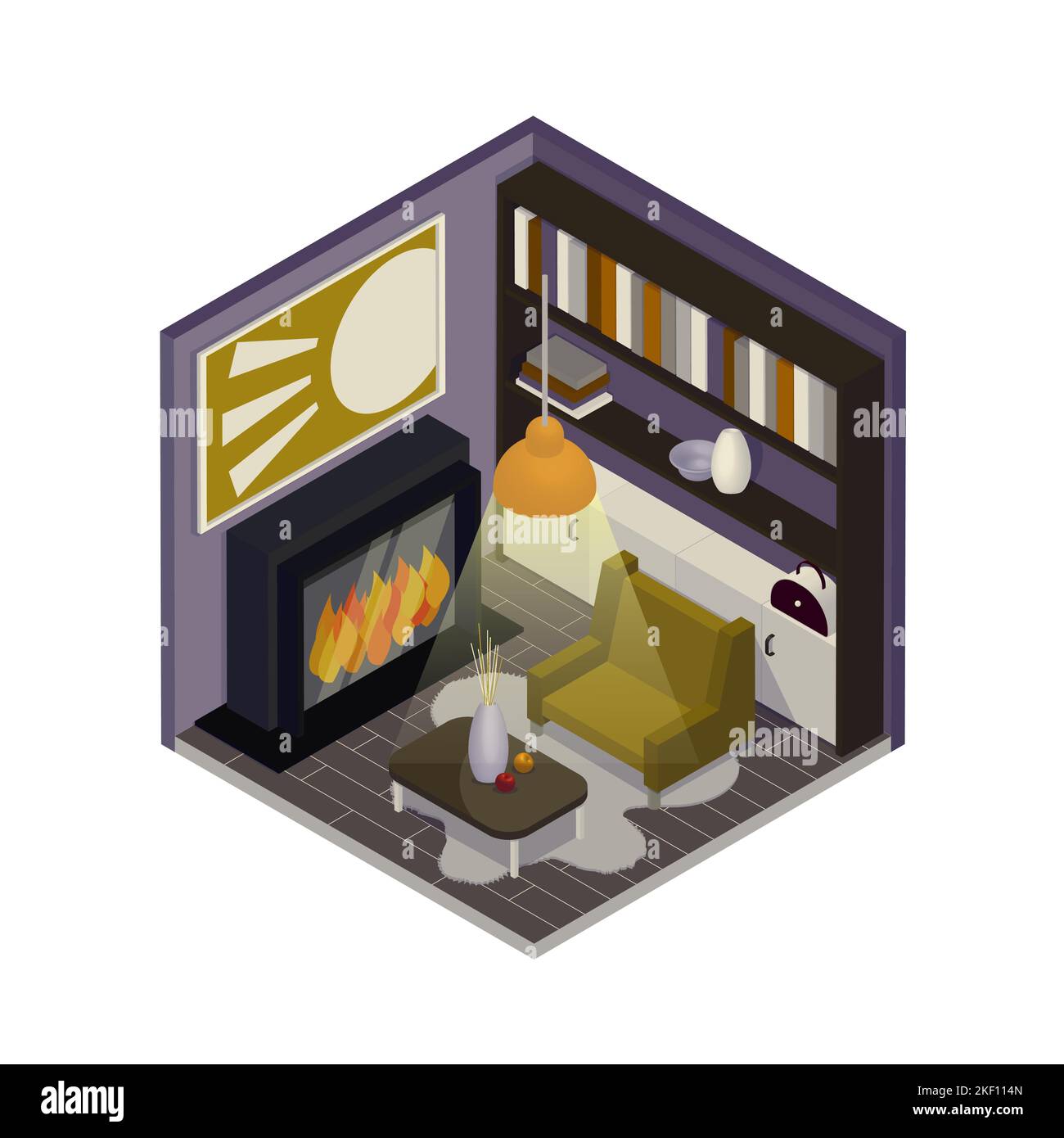 Cool modern living room in an isometric perspective. Template for ...