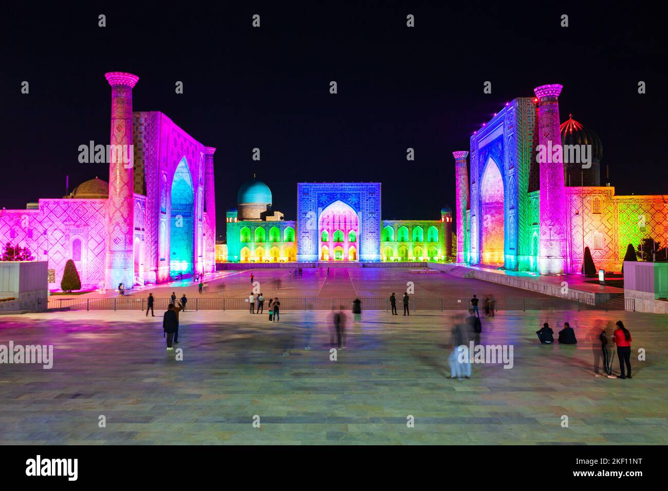 Registan night laser show. Registan is an ancient city in Samarkand ...