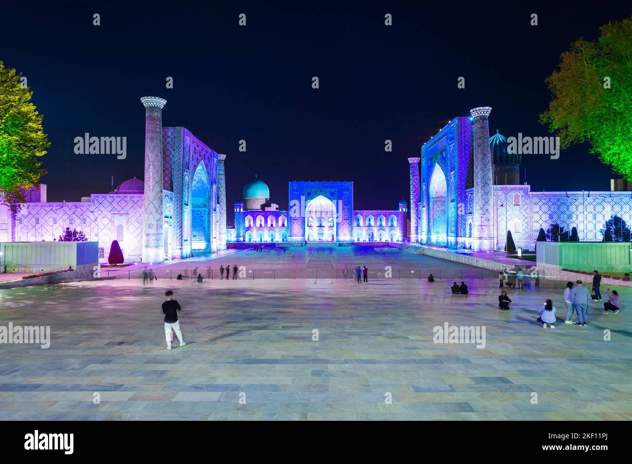 Registan night laser show. Registan is an ancient city in Samarkand ...