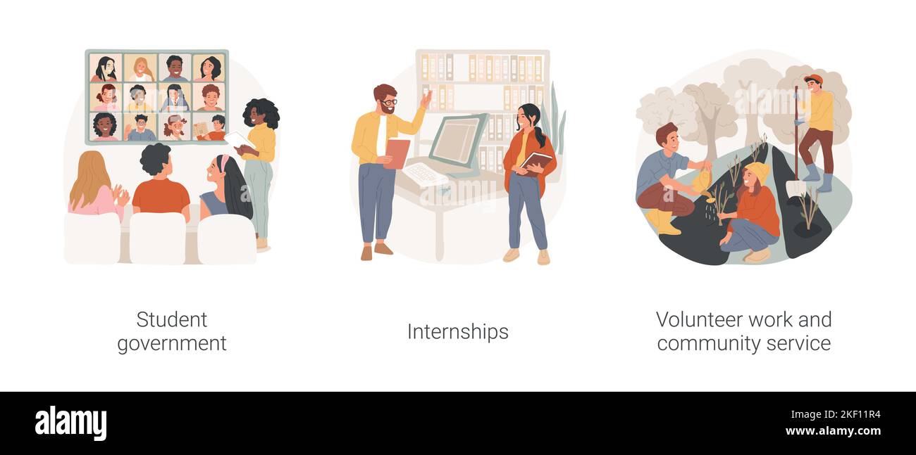 High school social activities isolated cartoon vector illustration set ...