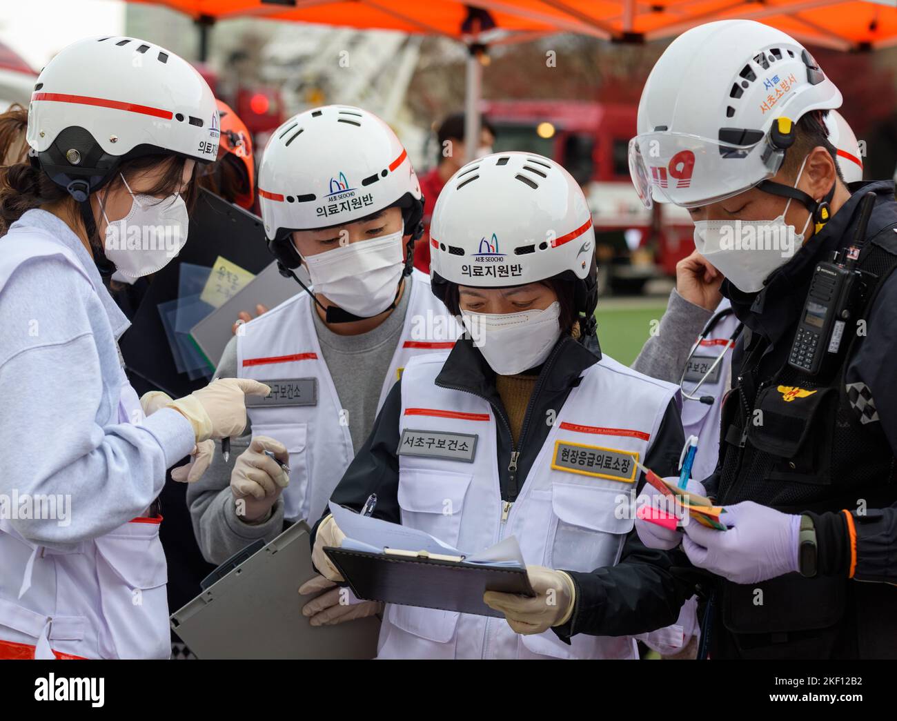 A disaster medical team is conducting patient classification and ...