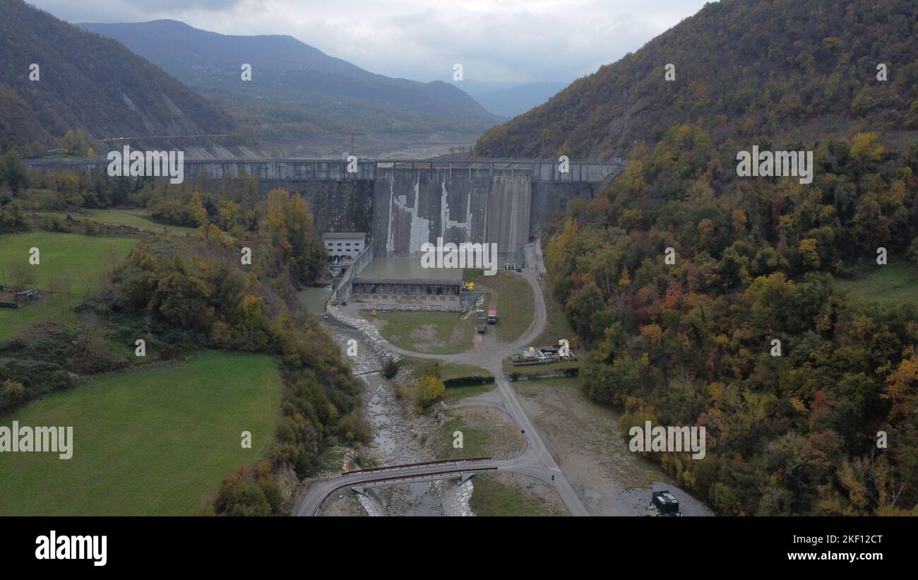 Mignano Dam, Piacenza Italy - November 2022 aerial Panorama of dry ...