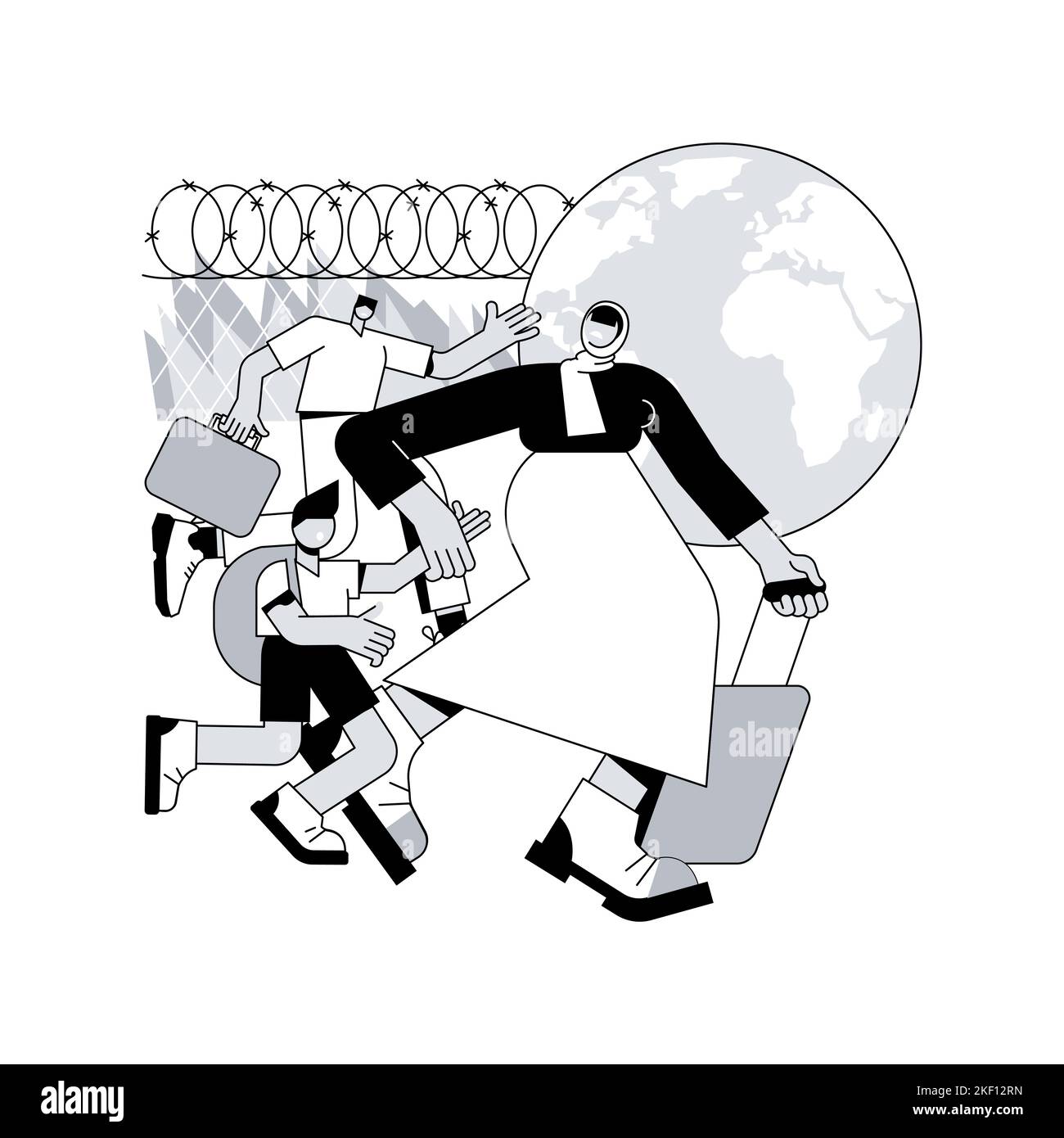 Refugees abstract concept vector illustration. People crossing border ...