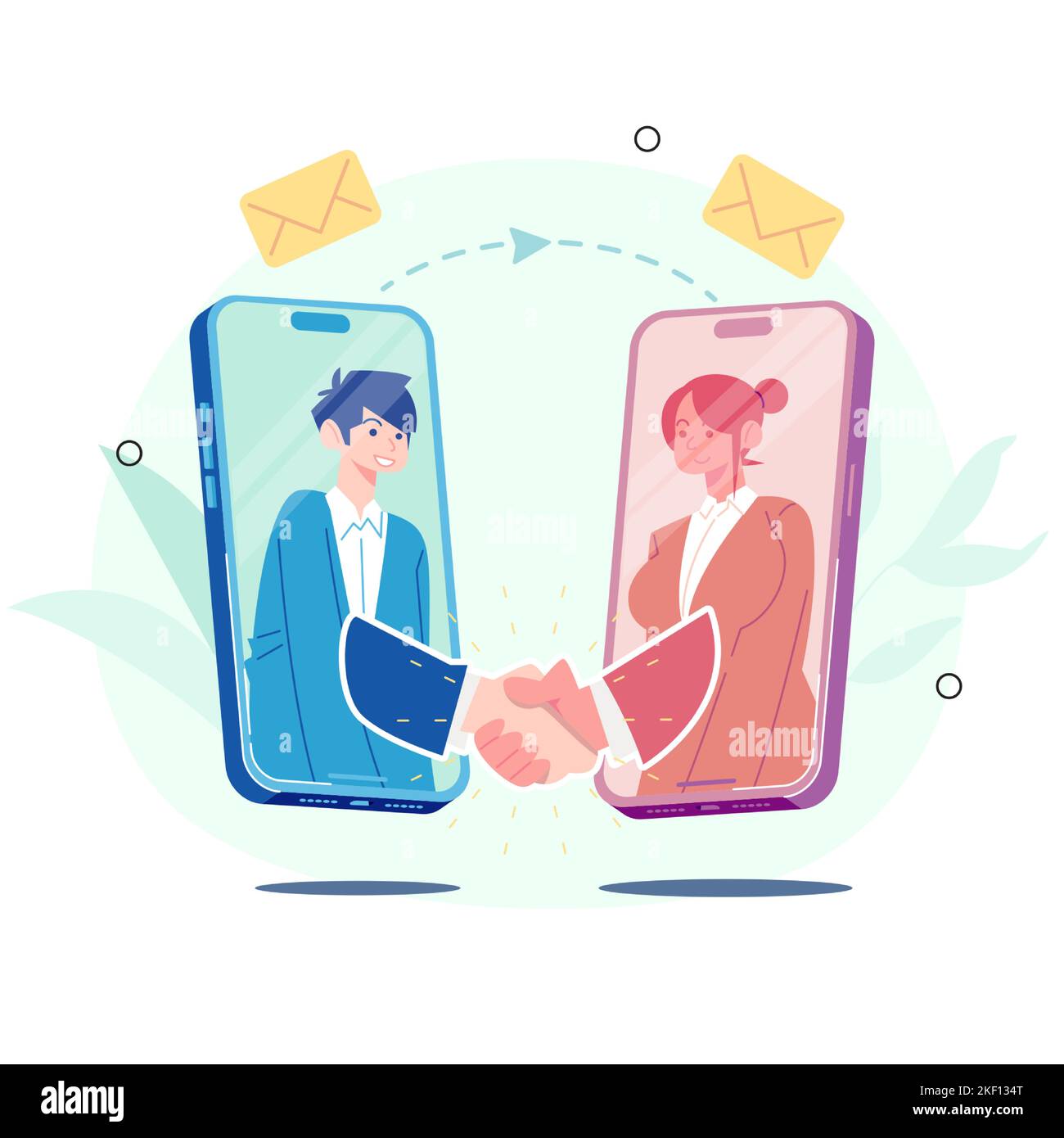 Make an agreement. 2 party agreement. Make deals virtually. Vector ...