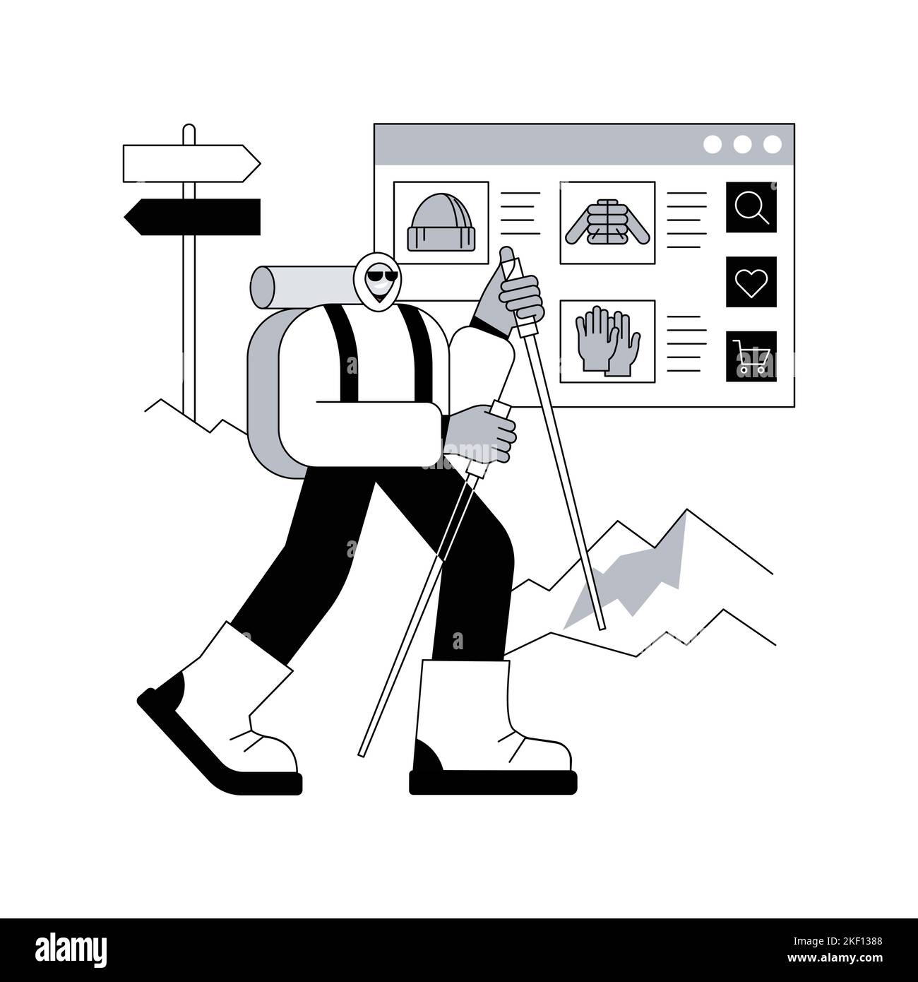 Winter hiking abstract concept vector illustration. Hiking experience ...