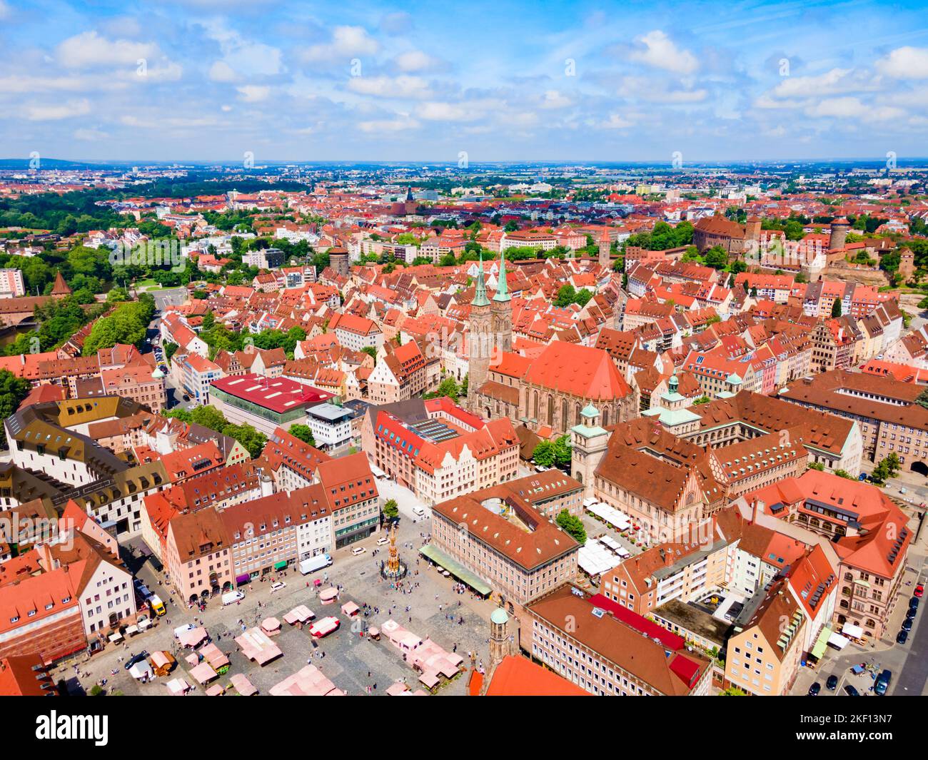 Nuremberg old town aerial panoramic view. Nuremberg is the second ...