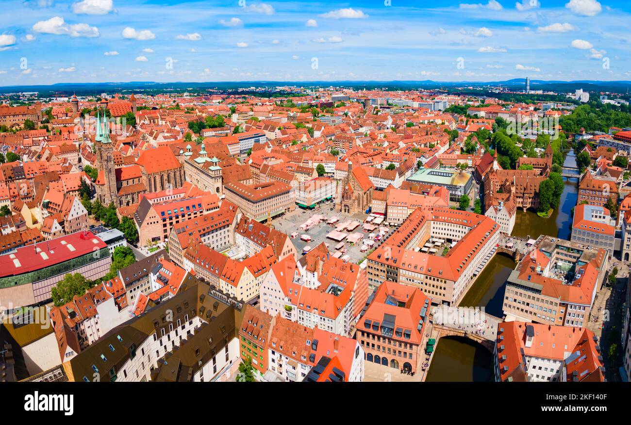 Nuremberg old town aerial panoramic view. Nuremberg is the second ...
