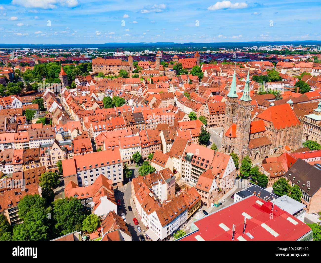 Nuremberg old town aerial panoramic view. Nuremberg is the second ...