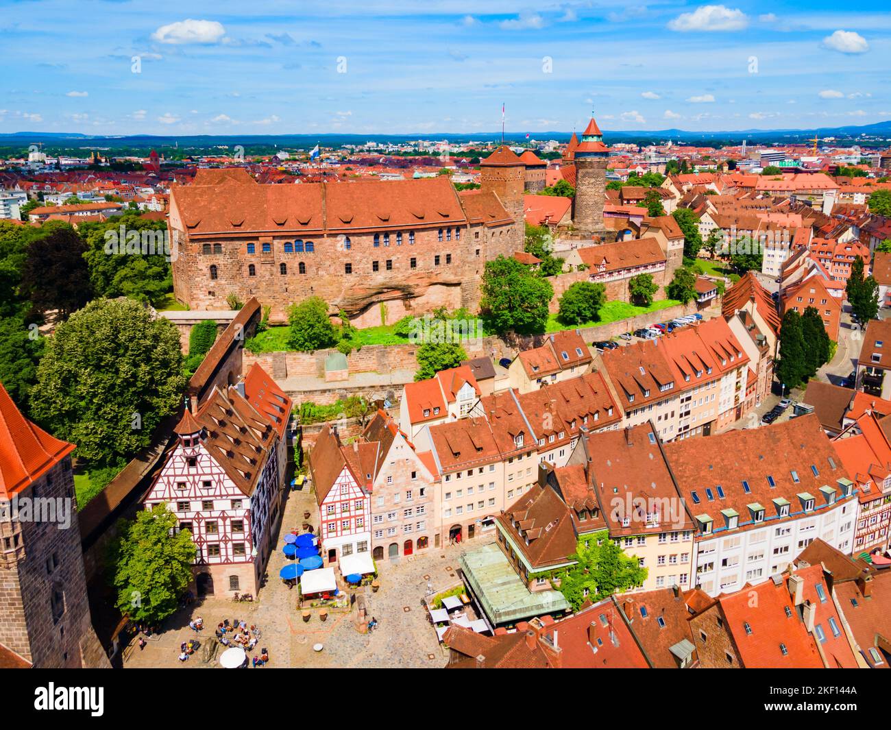 Nuremberg Castle aerial panoramic view. Castle located in the ...