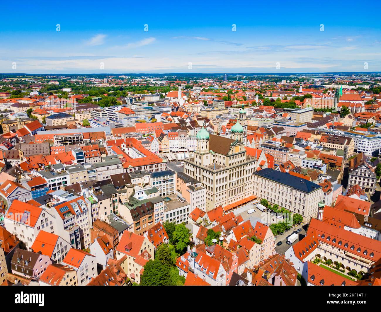 Augsburg Town Hall or Rathaus and Perlachturm Tower in Rathausplatz ...