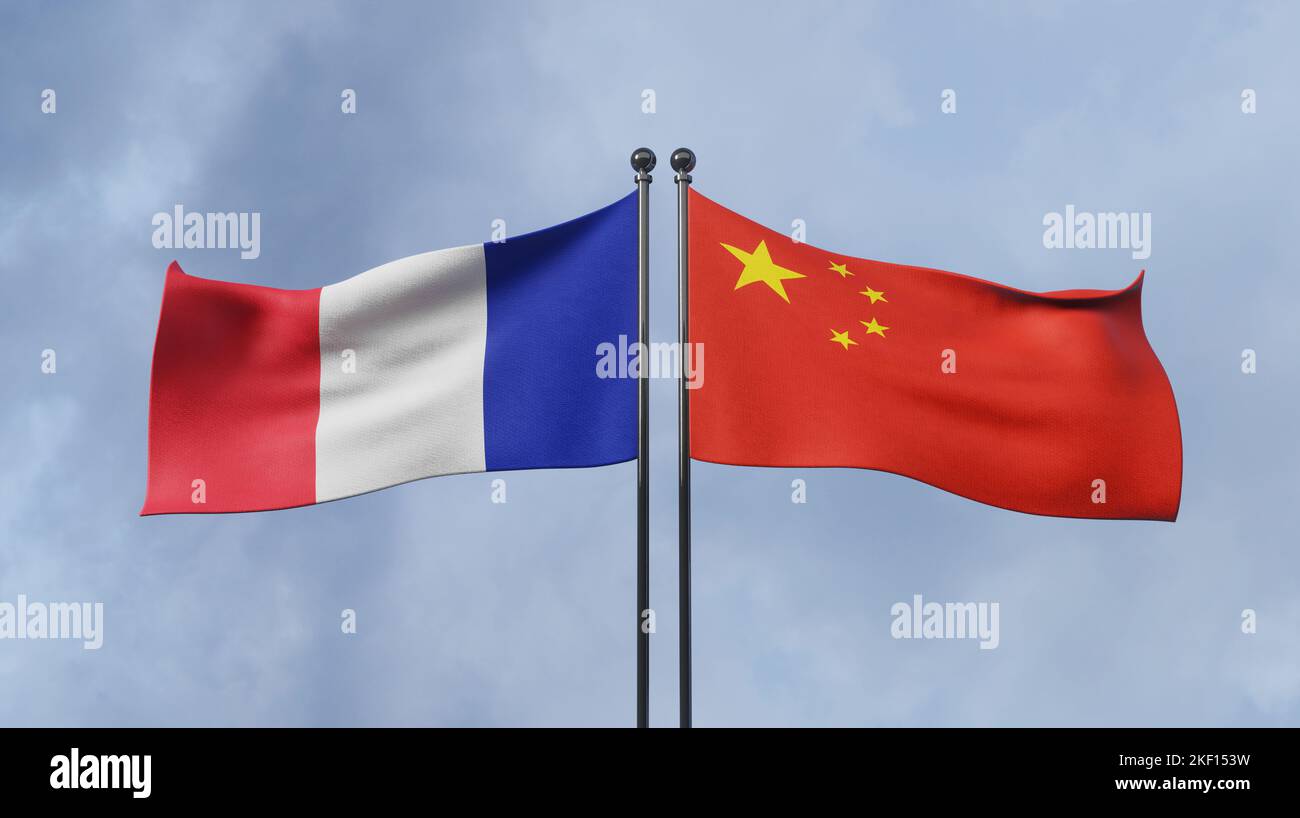 France and China, flag France and China, Copy space, 3d illustration ...