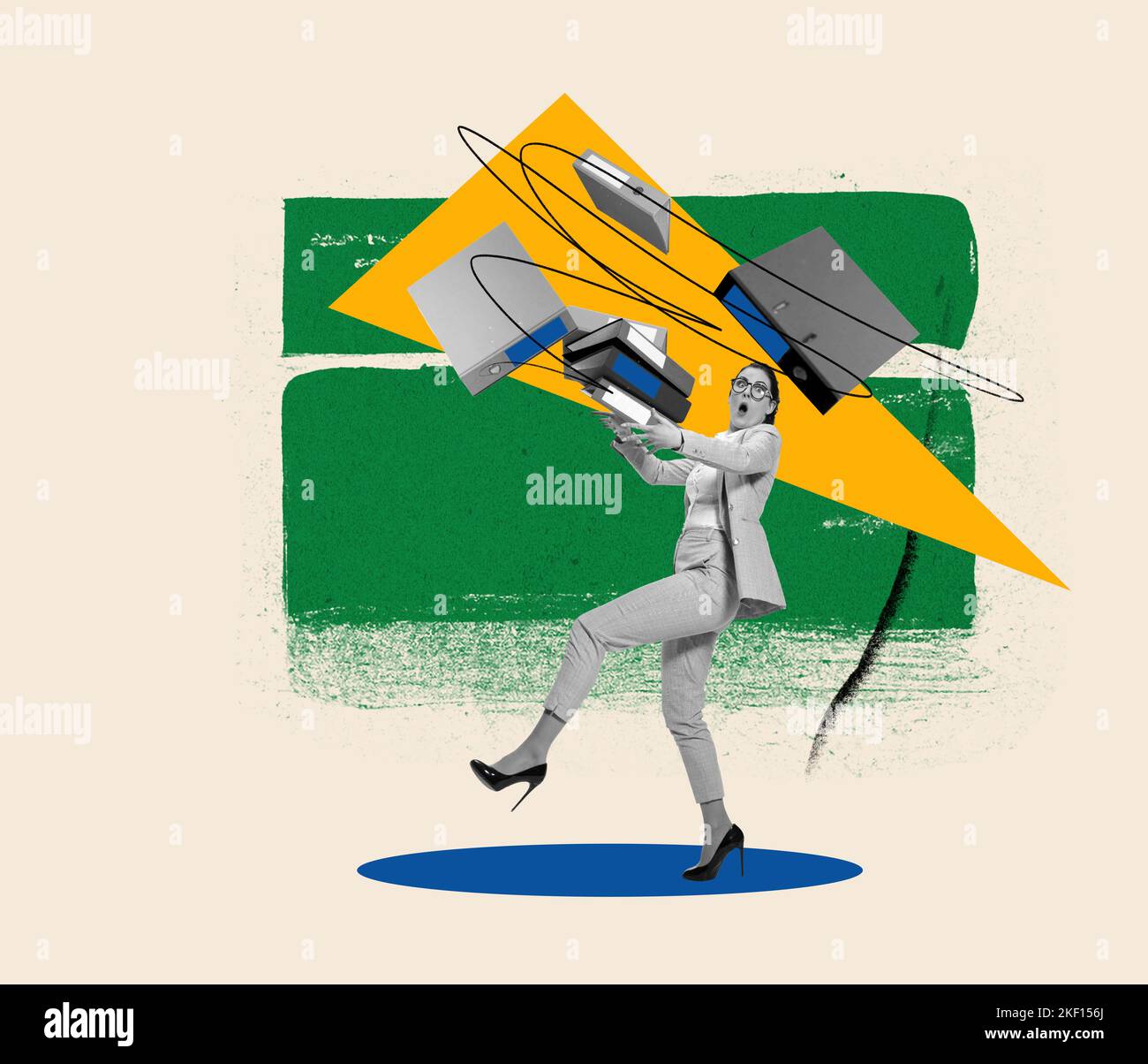 Contemporary art collage. Conceptual design with woman having many ...