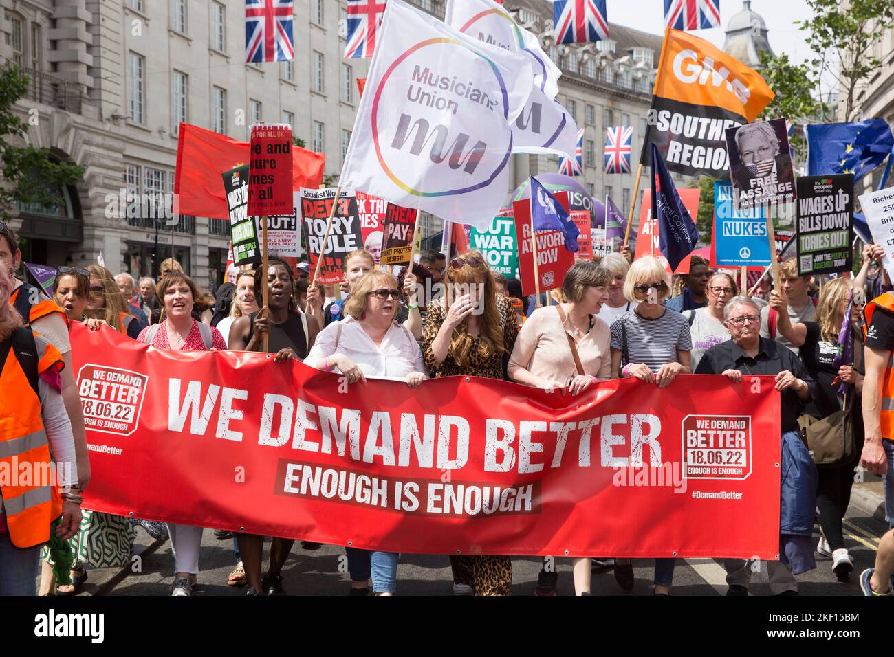 Angela Rayner MP of Labour Party is seen behind a banner as ...
