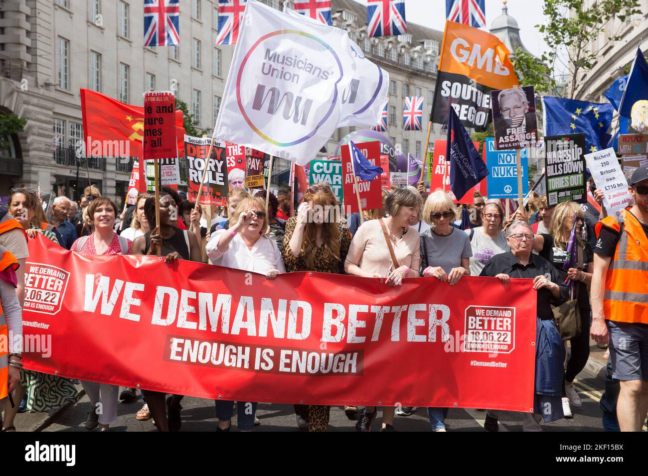 Angela Rayner MP of Labour Party is seen behind a banner as ...