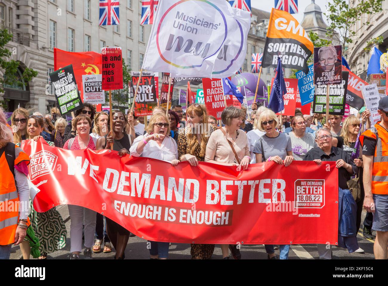 Angela Rayner MP of Labour Party is seen behind a banner as ...