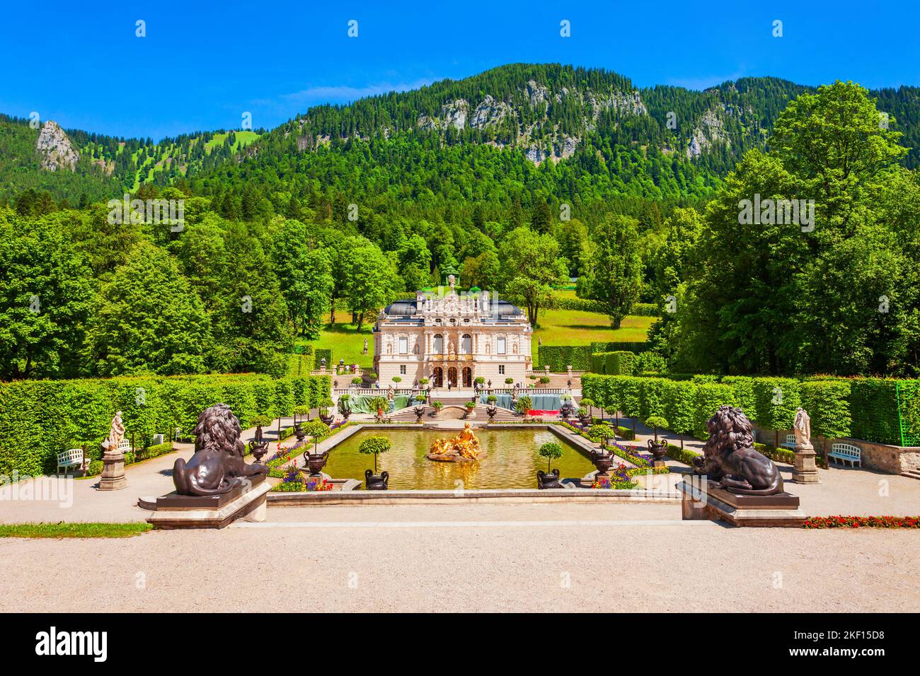 Schloss Linderhof Palace is located near the village of Ettal in ...
