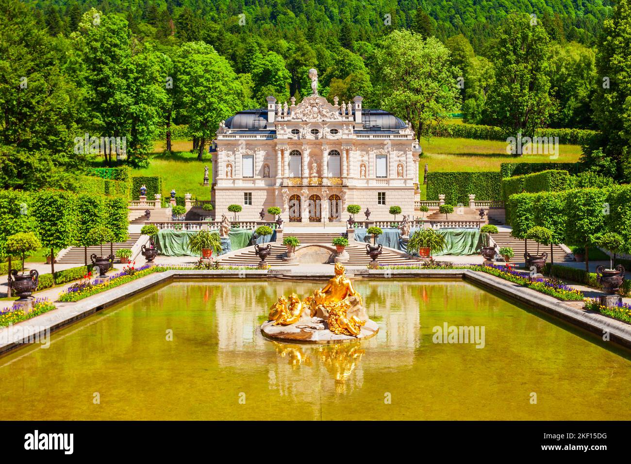 Schloss Linderhof Palace is located near the village of Ettal in ...