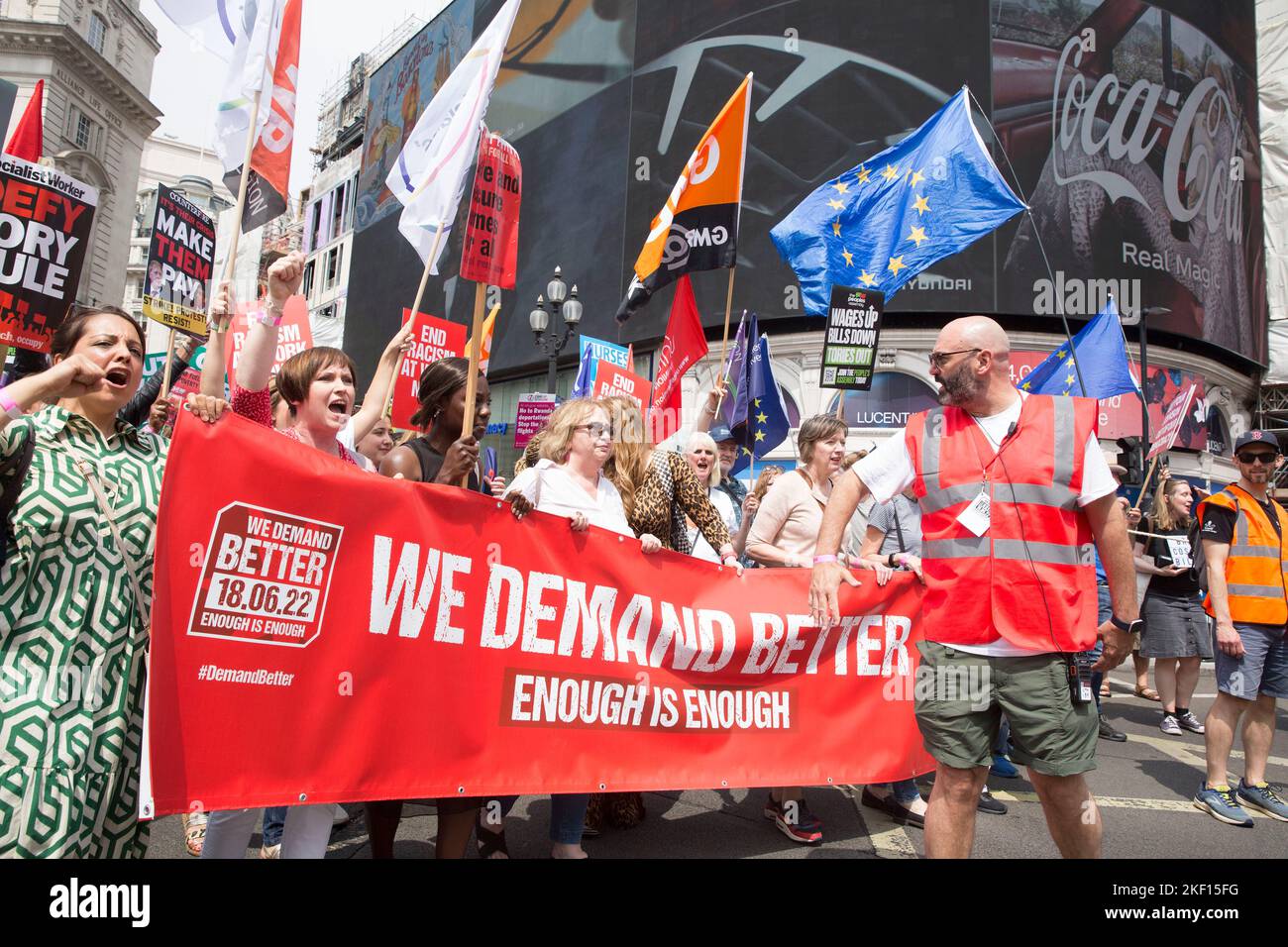 Angela Rayner MP of Labour Party is seen behind a banner as ...