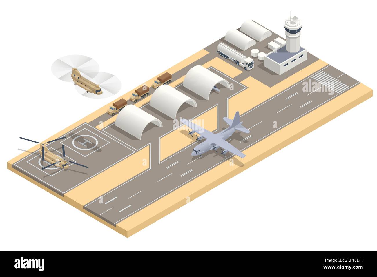 Isometric military fighter jet aircrafts, large military transport ...