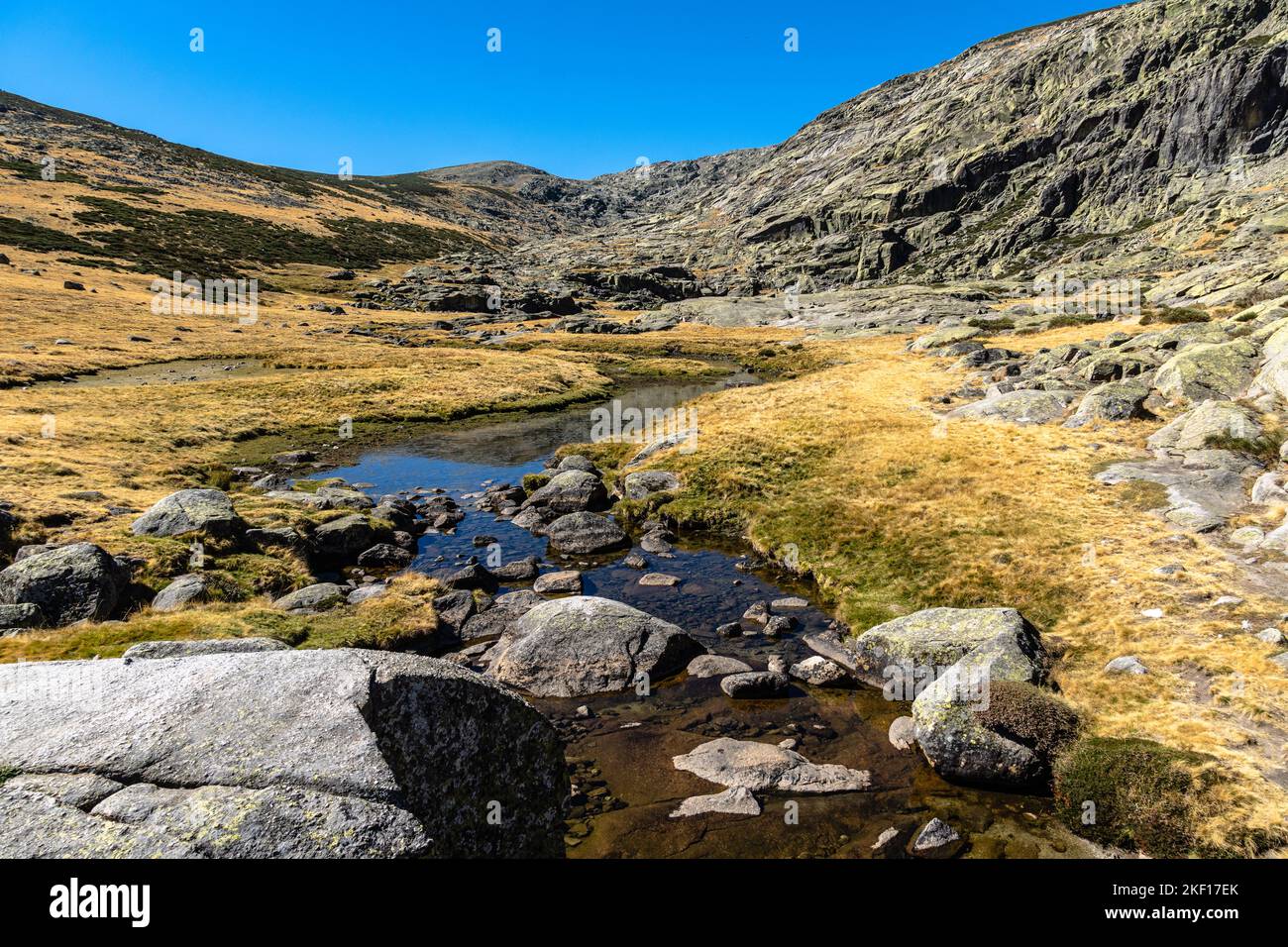 Beautiful landscape of rocks on a meadow in Gredos Park in Spain under ...