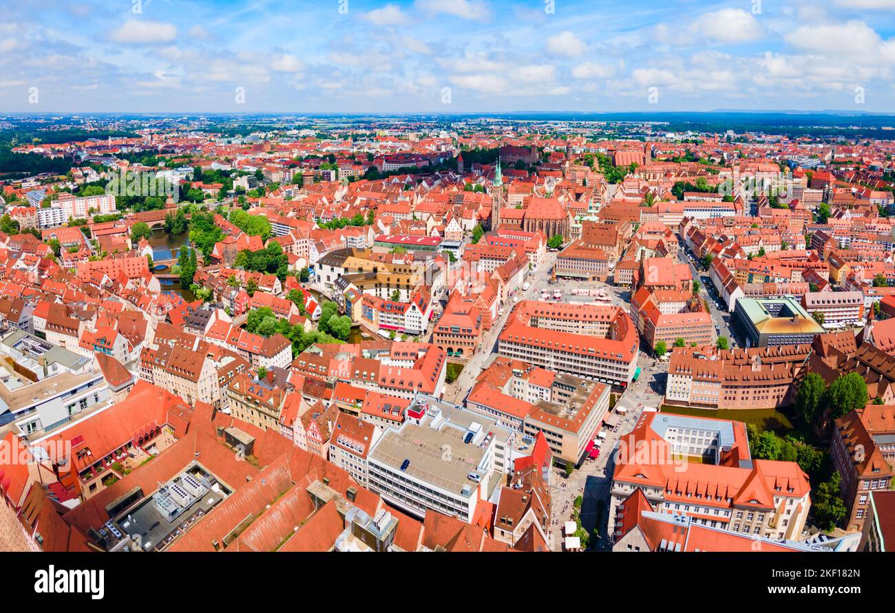 Nuremberg old town aerial panoramic view. Nuremberg is the second ...
