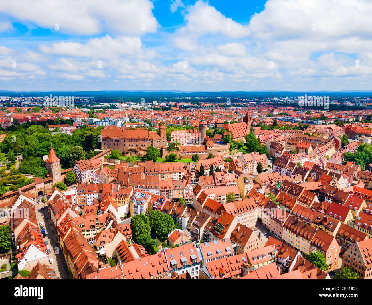 Nuremberg old town aerial panoramic view. Nuremberg is the second ...