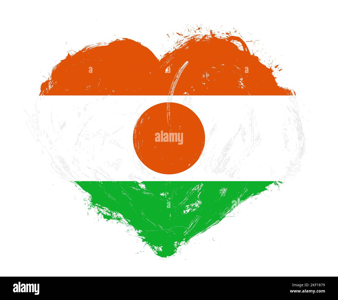 Niger flag in stroke brush heart shape on white background Stock Photo ...