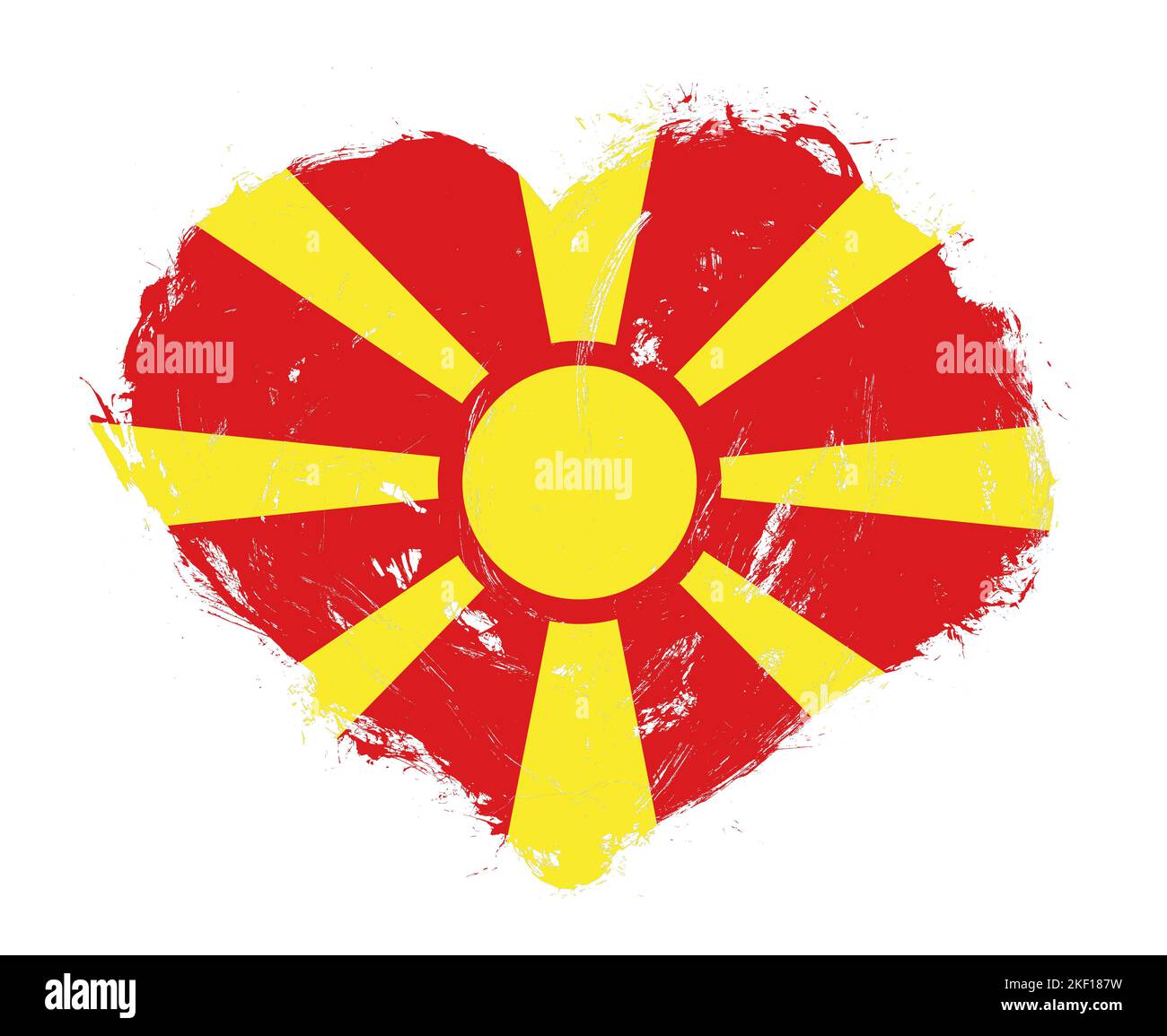 North macedonia flag in stroke brush heart shape on white background ...