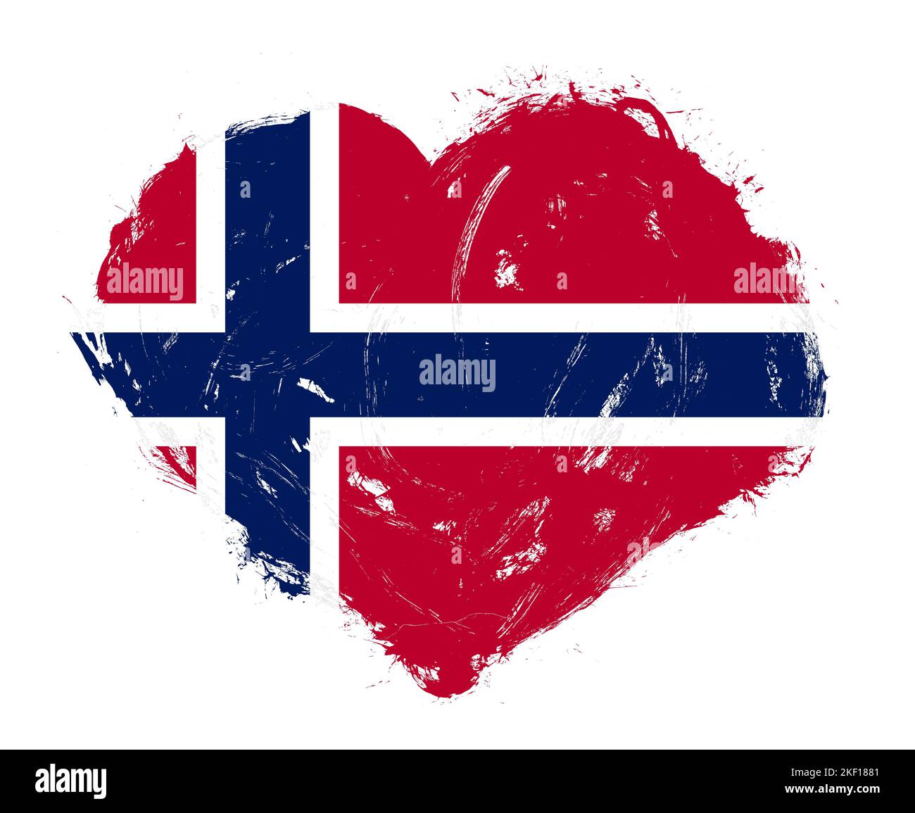 Norway flag in stroke brush heart shape on white background Stock Photo ...